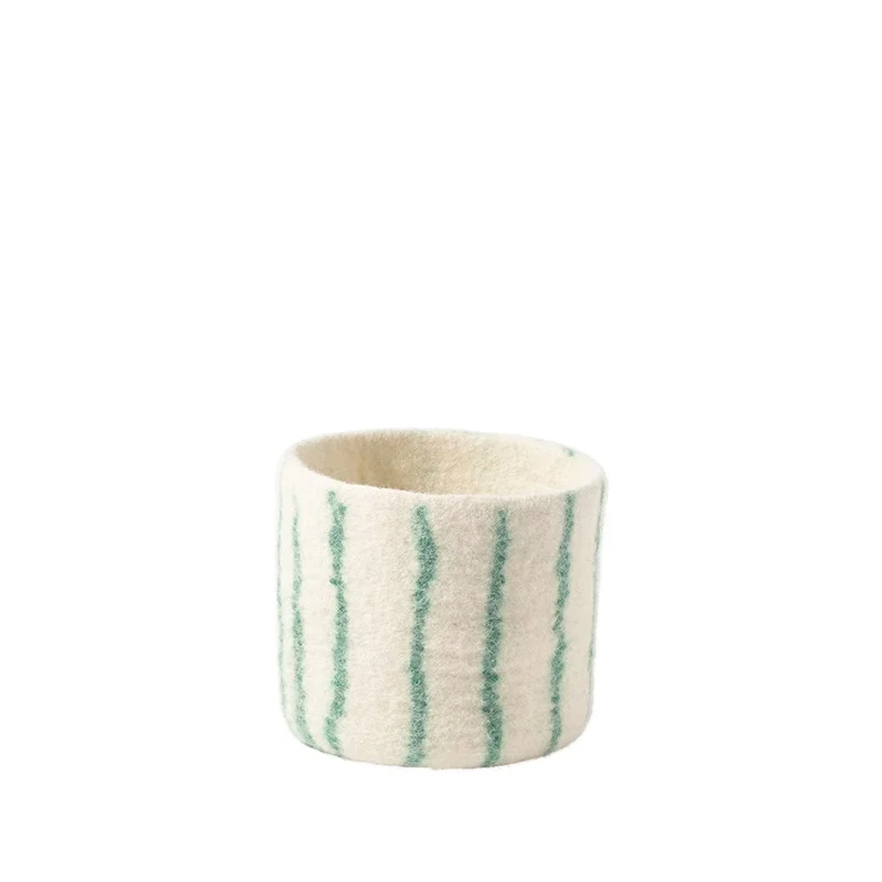 Cache Pot Laine Rayures Vertes - Hyppairs